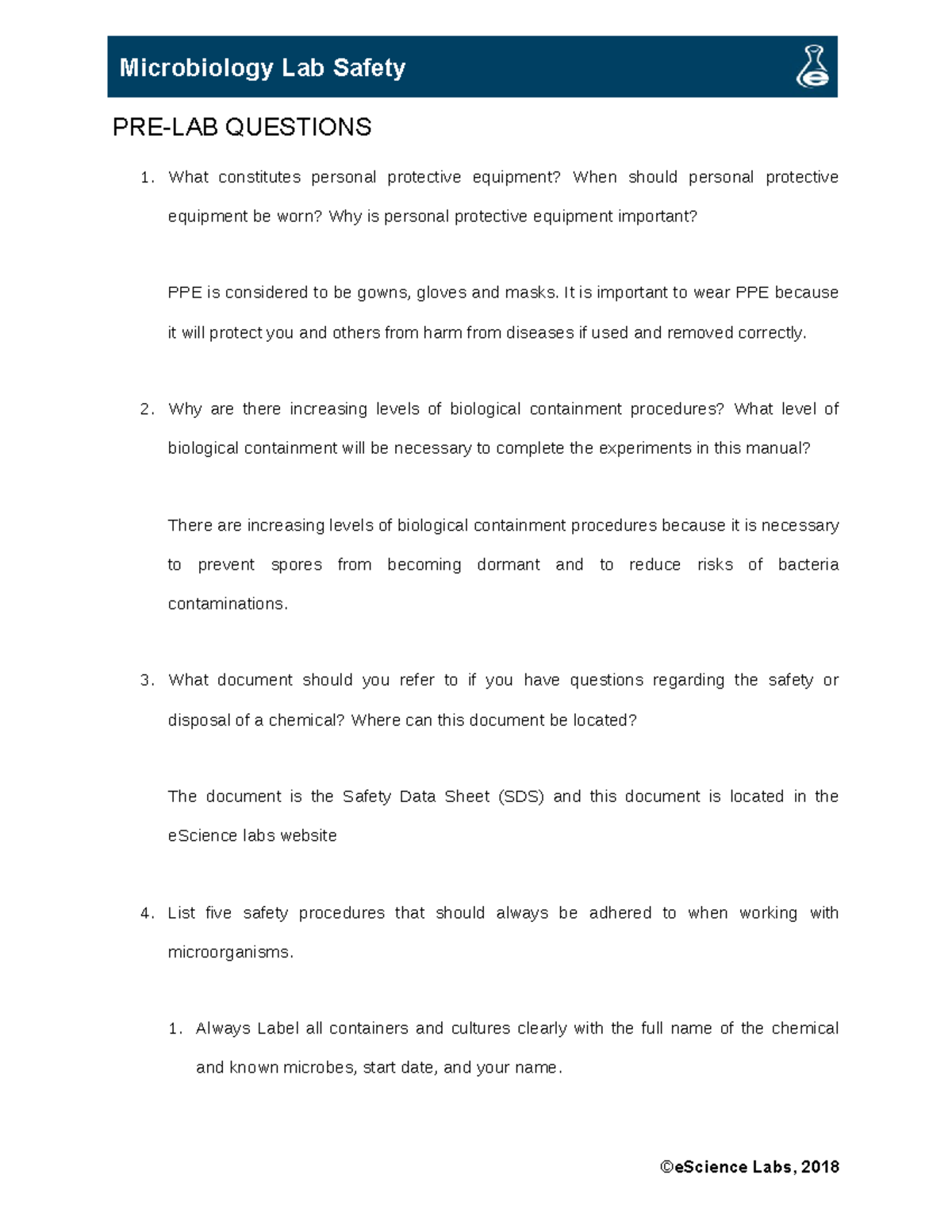 Lab Safety - assignment - PRE-LAB QUESTIONS What constitutes personal ...