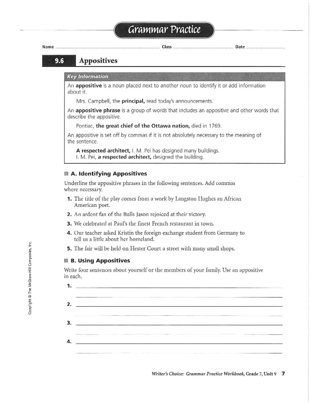 7th Grade Grammar Practice: Appositives, Verbs & Sentence Structure ...
