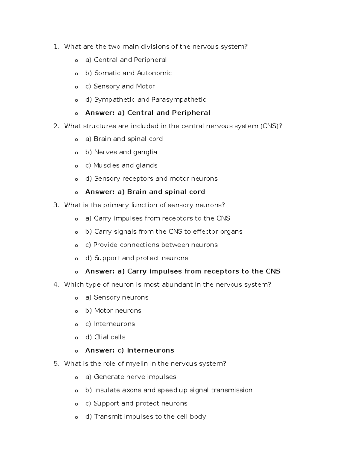 Sample Questions for Module 10: The Nervous System - Studocu