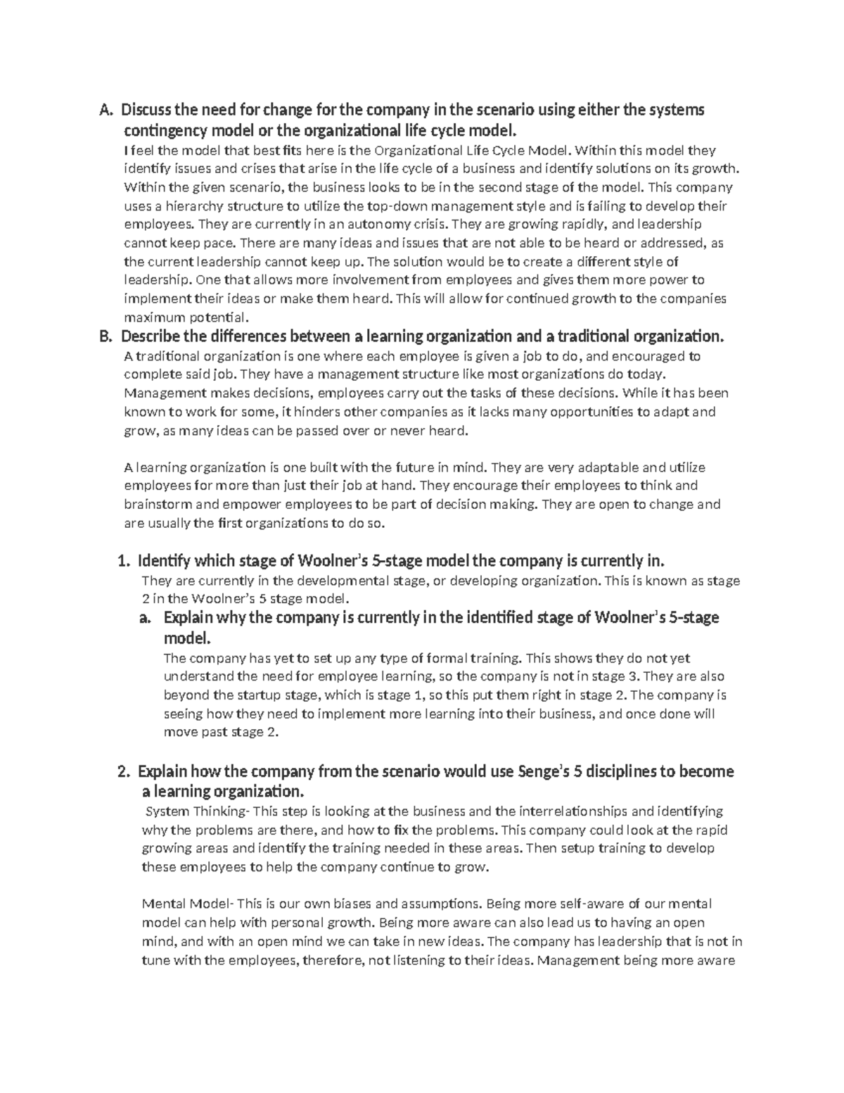 WGU C721 - Change Management Analysis: Transition to Learning Org - Studocu