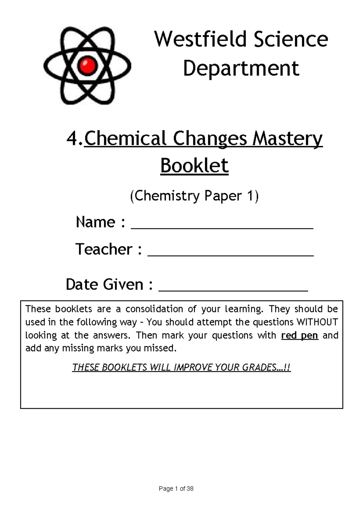 Y11 Chemistry Chemical-Changes-Paper-1 - Westfield Science Department 4 ...