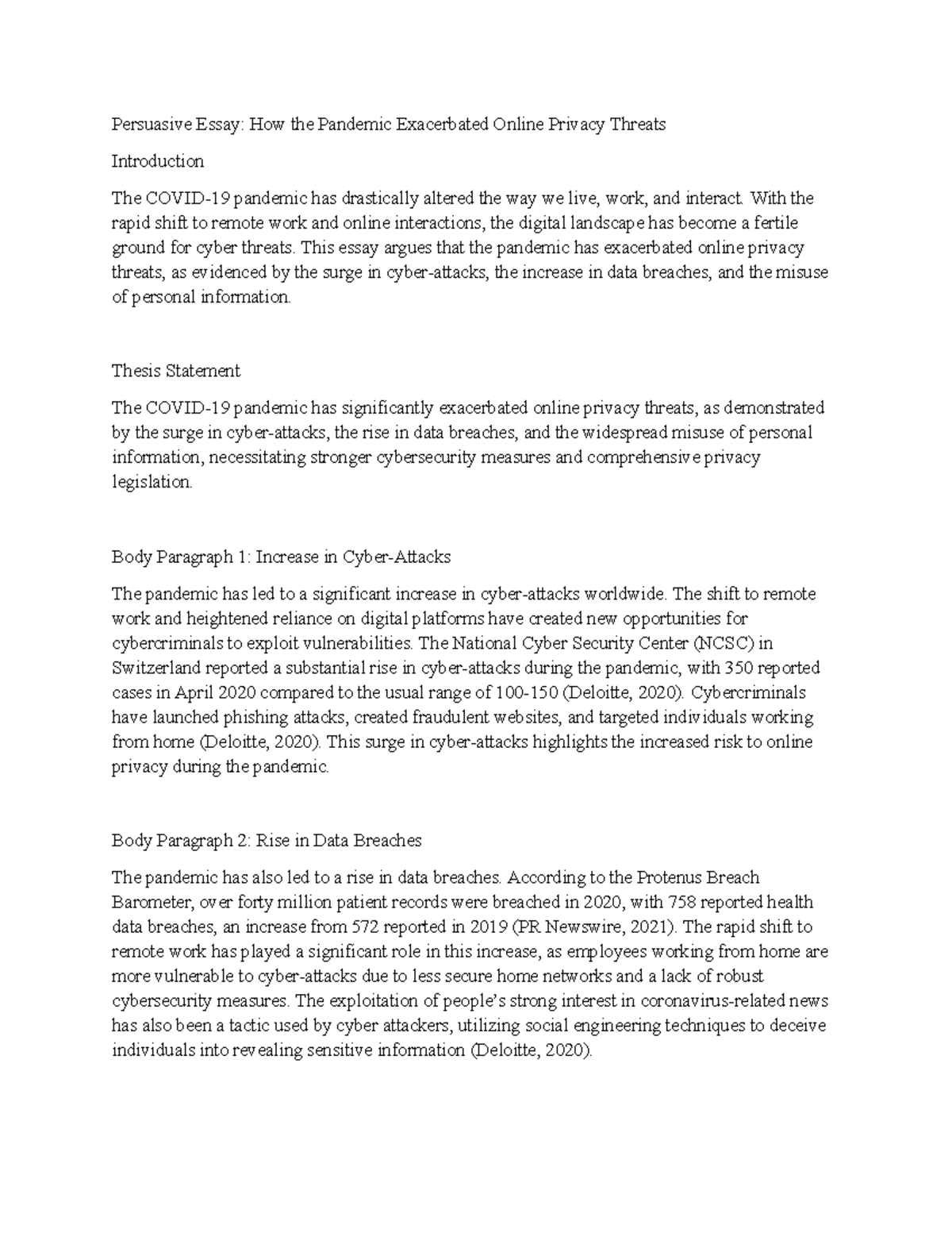 7-1 PROJ - Persuasive Essay on Pandemic's Impact on Online Privacy ...