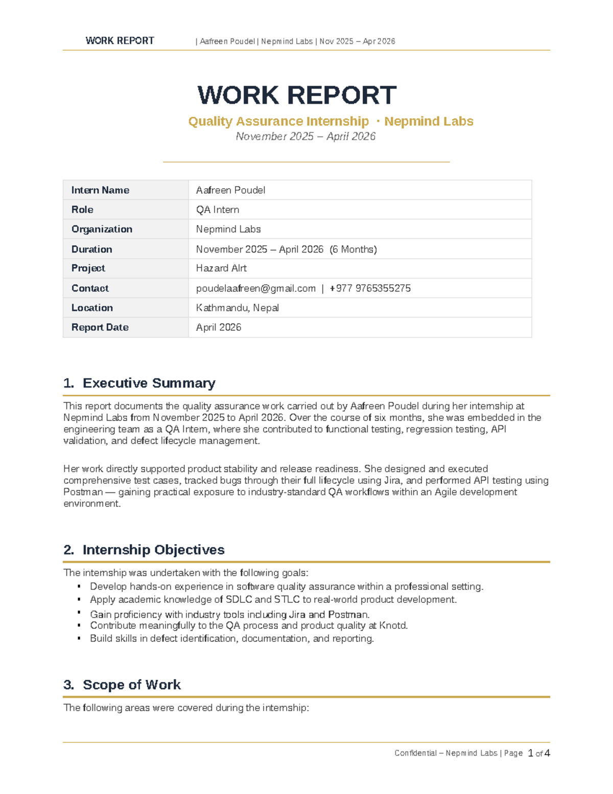 Quality Assurance Internship Report (QA 101) - Aafreen Poudel - Studocu