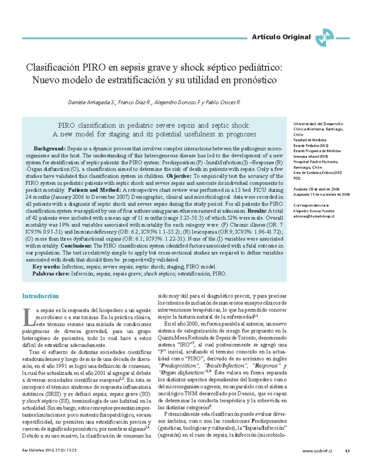 PIRO Classification in Pediatric Severe Sepsis and Septic Shock: A ...