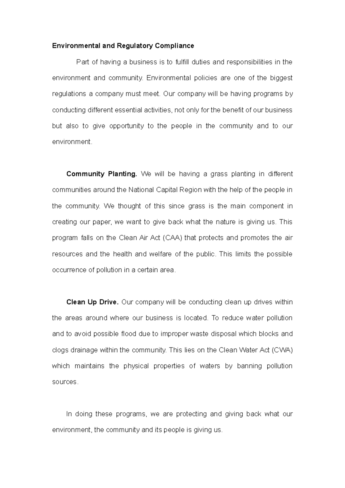 Environmental and Regulatory Compliance - Environmental policies are ...