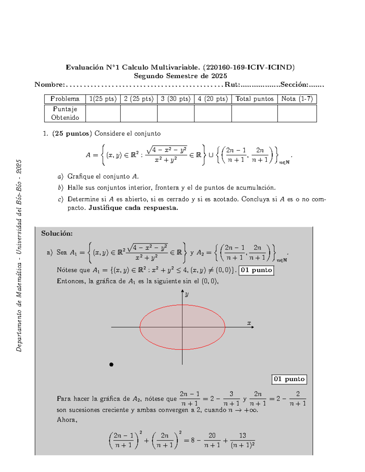 Evaluación 1: Cálculo Multivariable 22016 II-2025 - Studocu