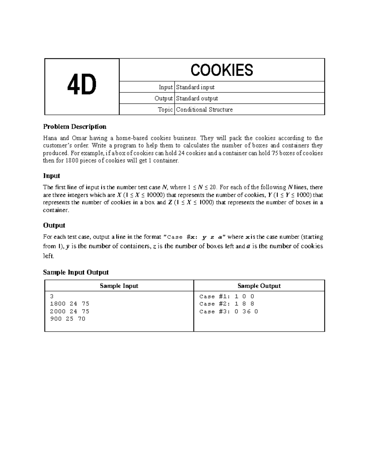 Lab 4 - Set 2: Problem Solving of Cookie Packing with Conditionals - Studocu
