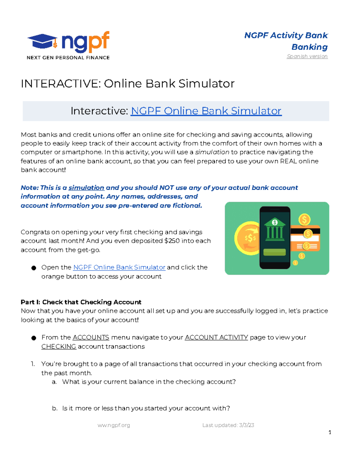 NGPF Activity: Interactive Online Bank Simulator Guide - Studocu