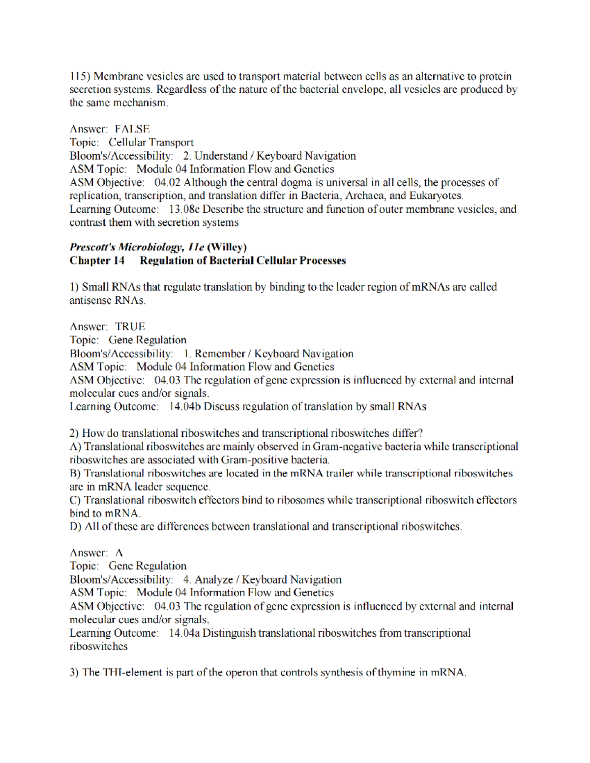 Microbiology 6423: Chapter 14 Test Bank on Cellular Transport & Gene ...
