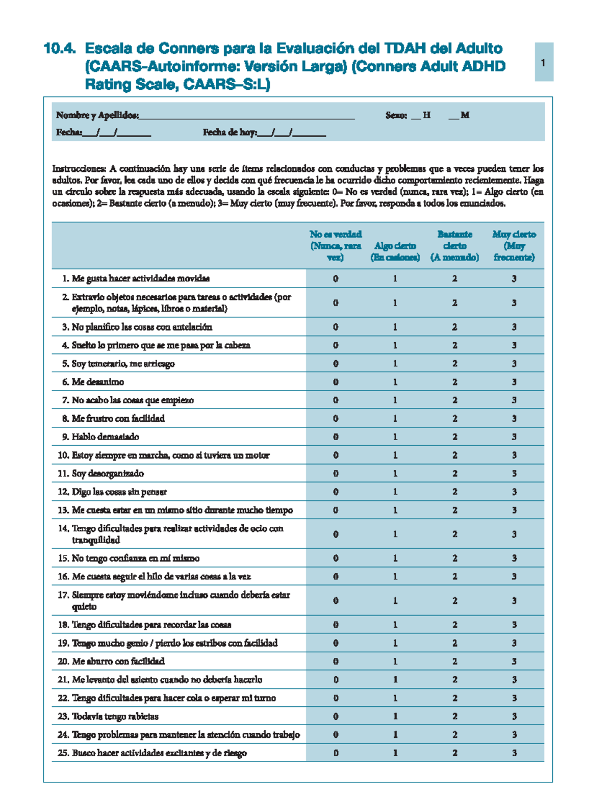 Escala de Conners para la Evaluación del TDAH en Adultos - Versión ...