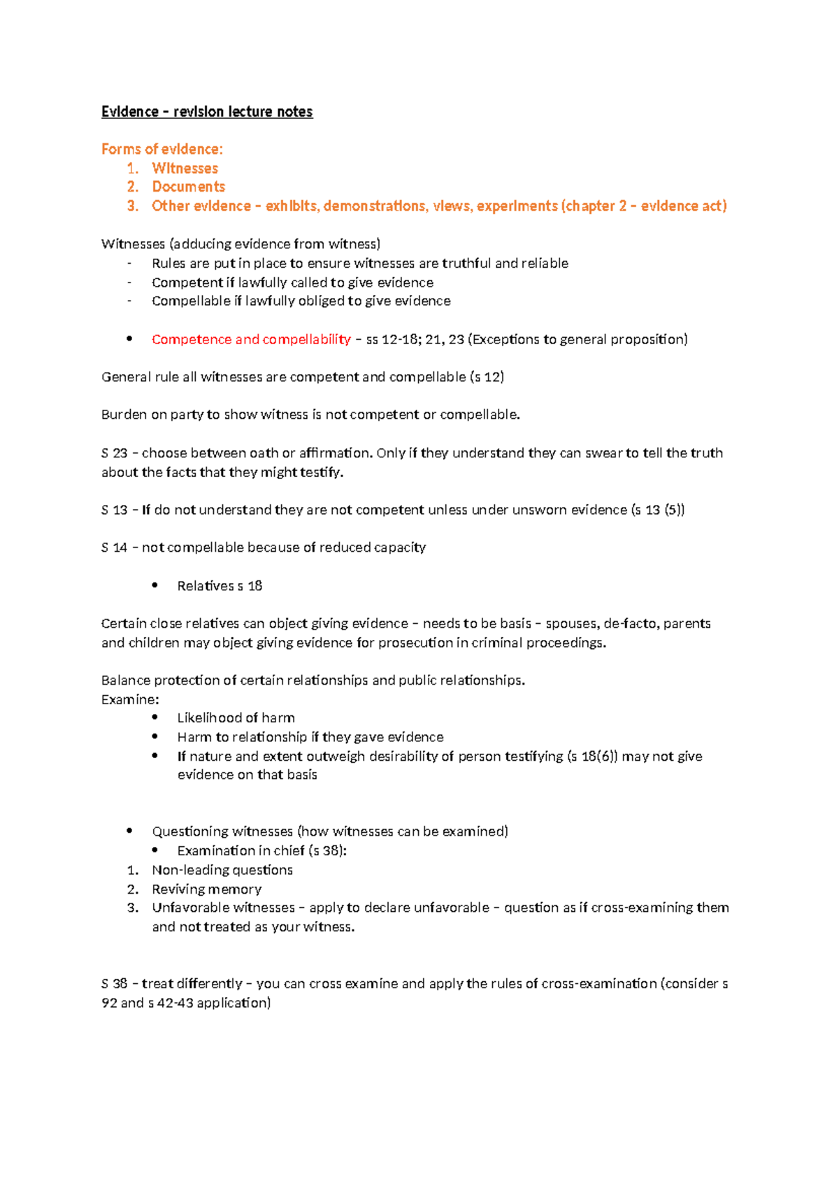 Evidence revision slides - Evidence – revision lecture notes Forms of ...