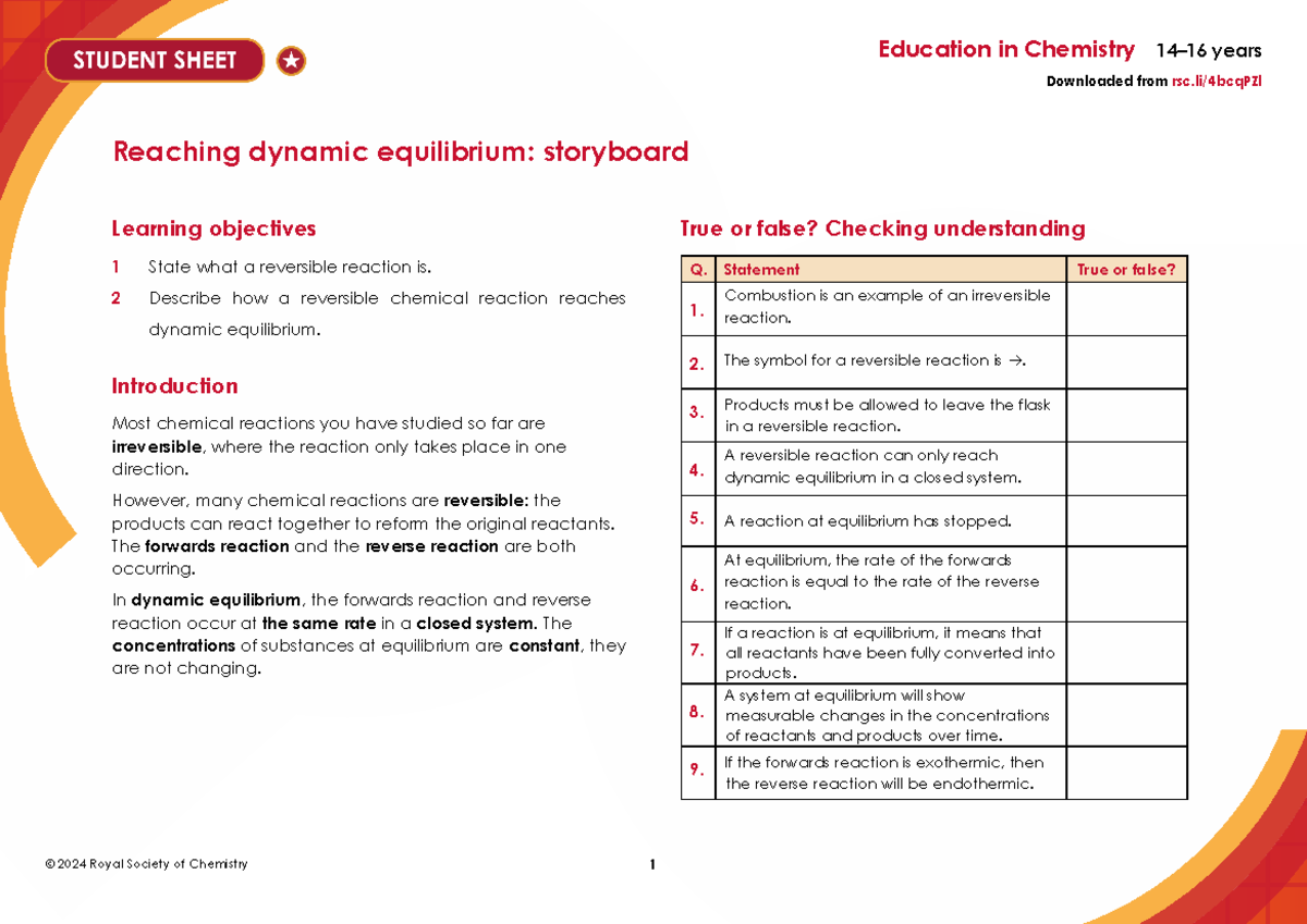 Dynamic Equilibrium: A Storyboard Guide for Chemistry (CHEM101) - Studocu