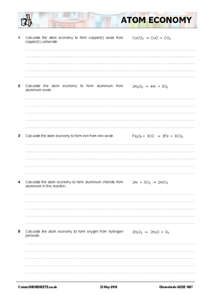 Chemsheets GCSE 1096 Percentage Yield ANS - © CHEMSHEETS.co 22 - May ...
