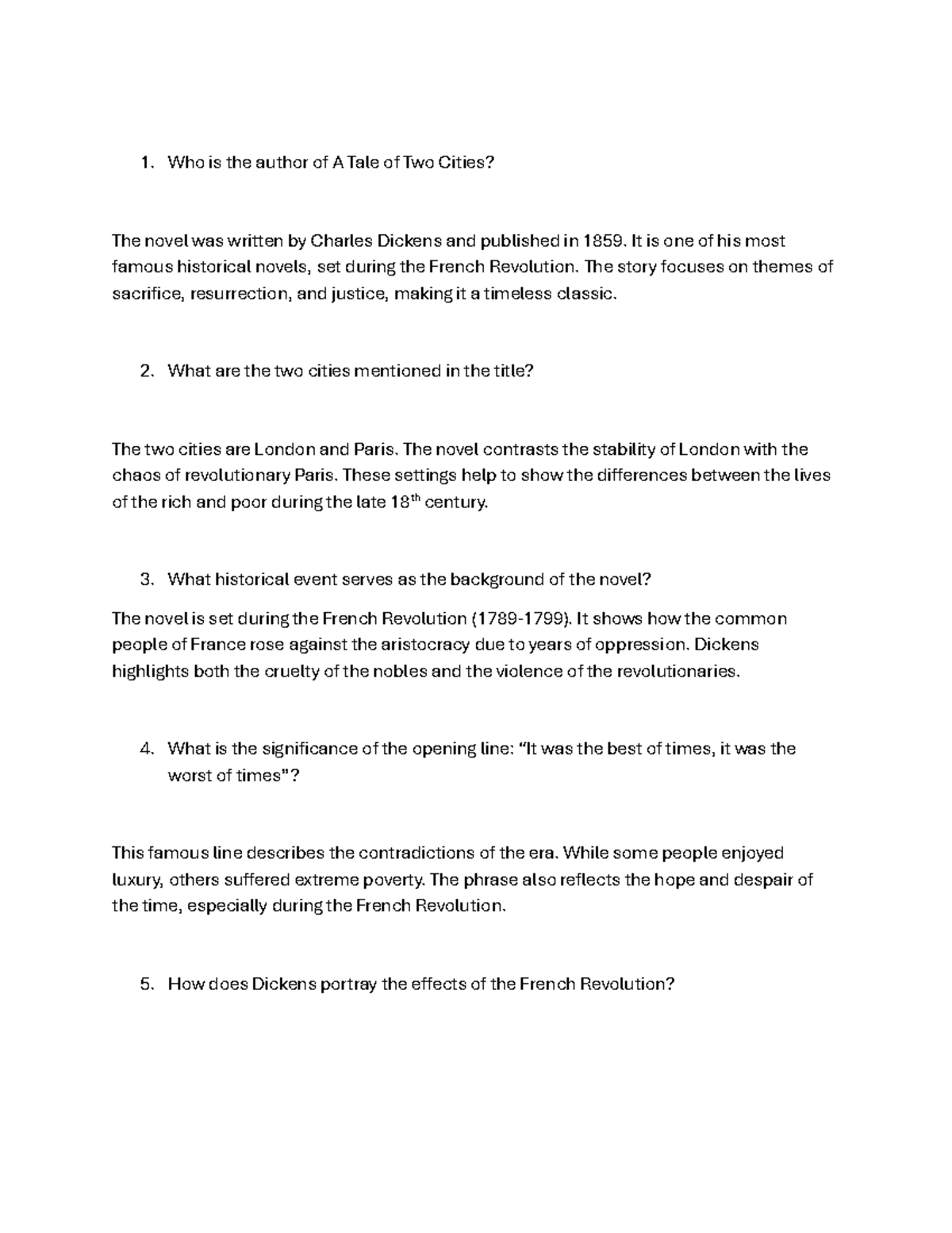 Charles Dicken short question answer - Who is the author of A Tale of ...