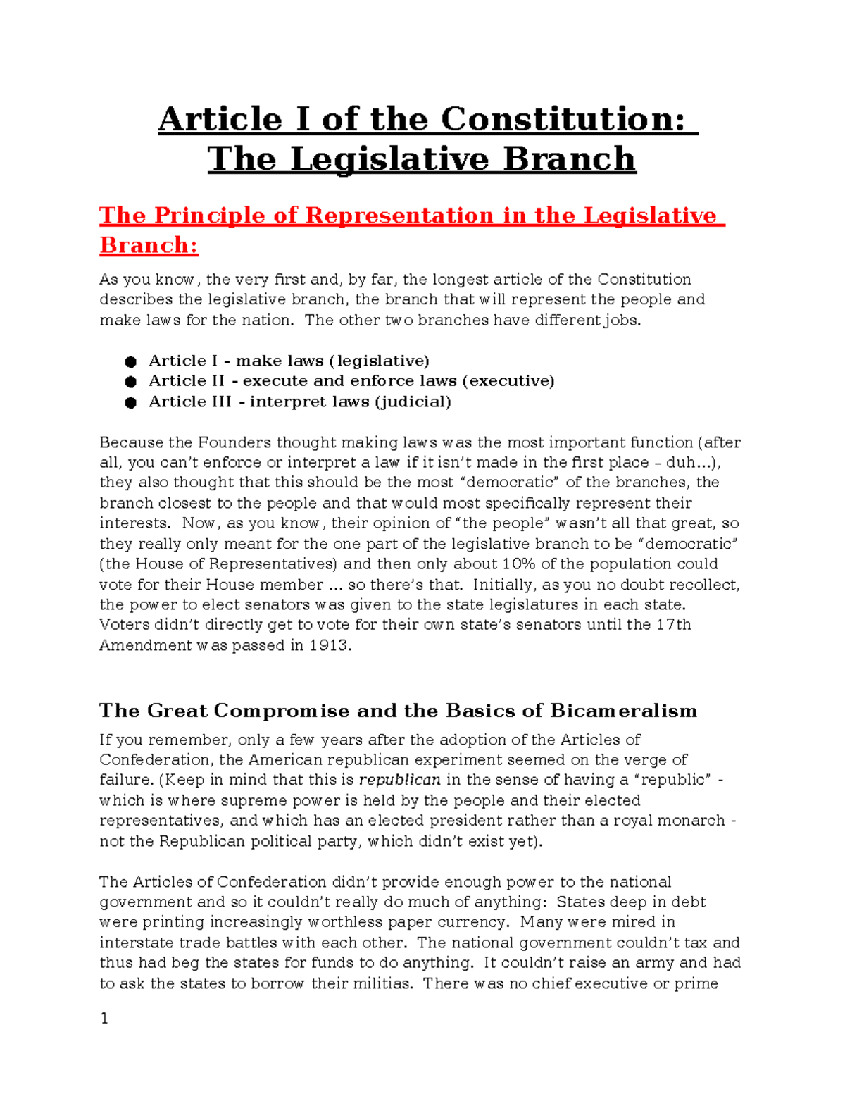 The Legislative Branch: Representation, Bicameralism & Gerrymandering ...