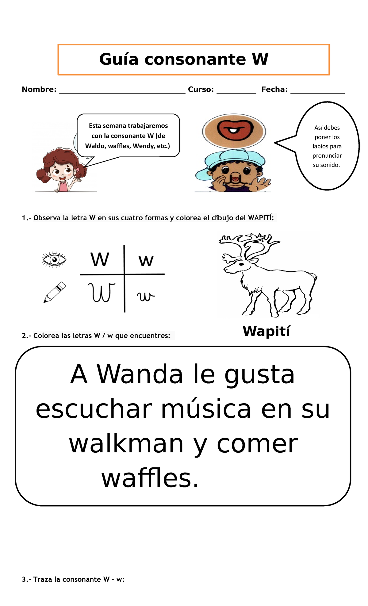 Guía de Lectura y Escritura de la Consonante W - Ejercicios y ...
