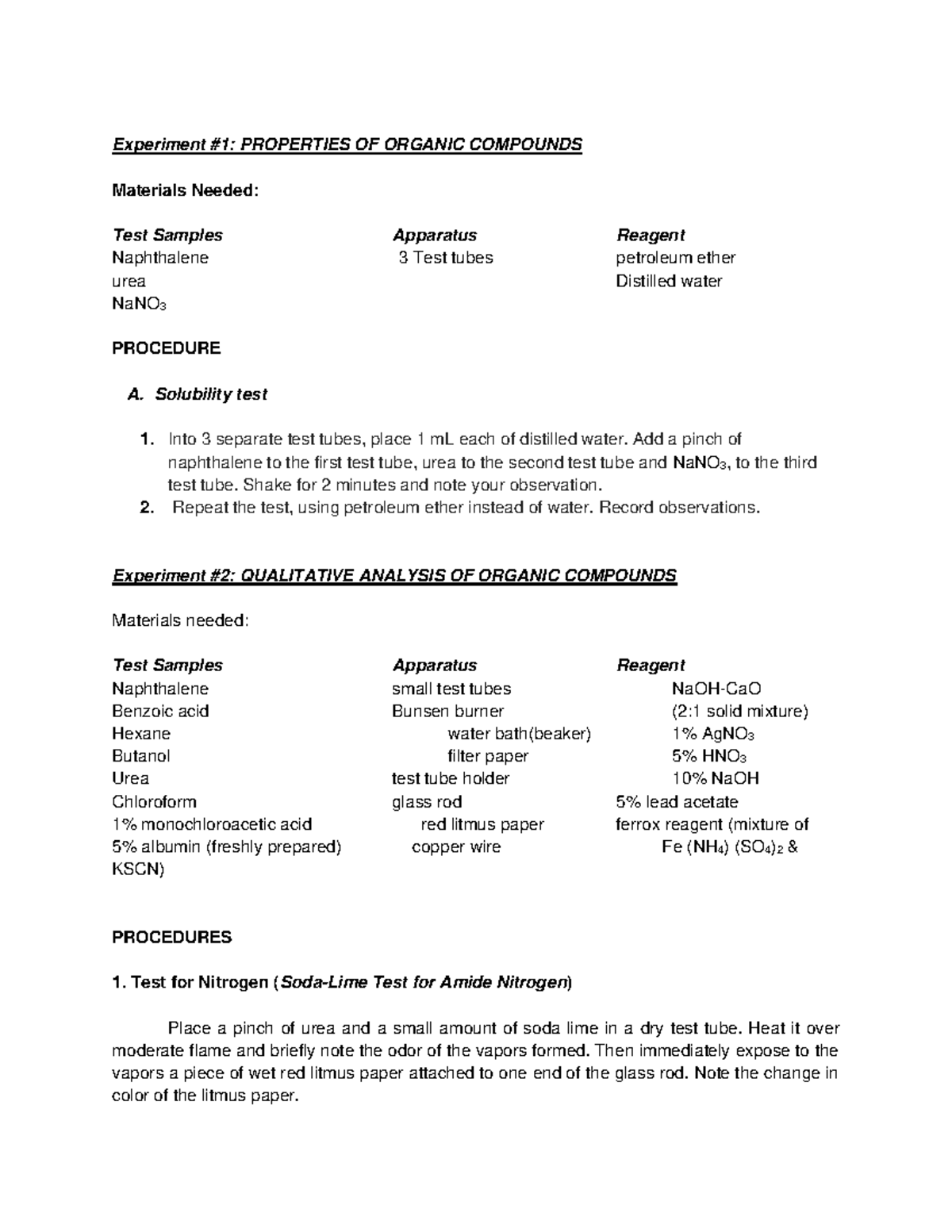 9314AB72 - Properties & Analysis of Organic Compounds Experiment - Studocu