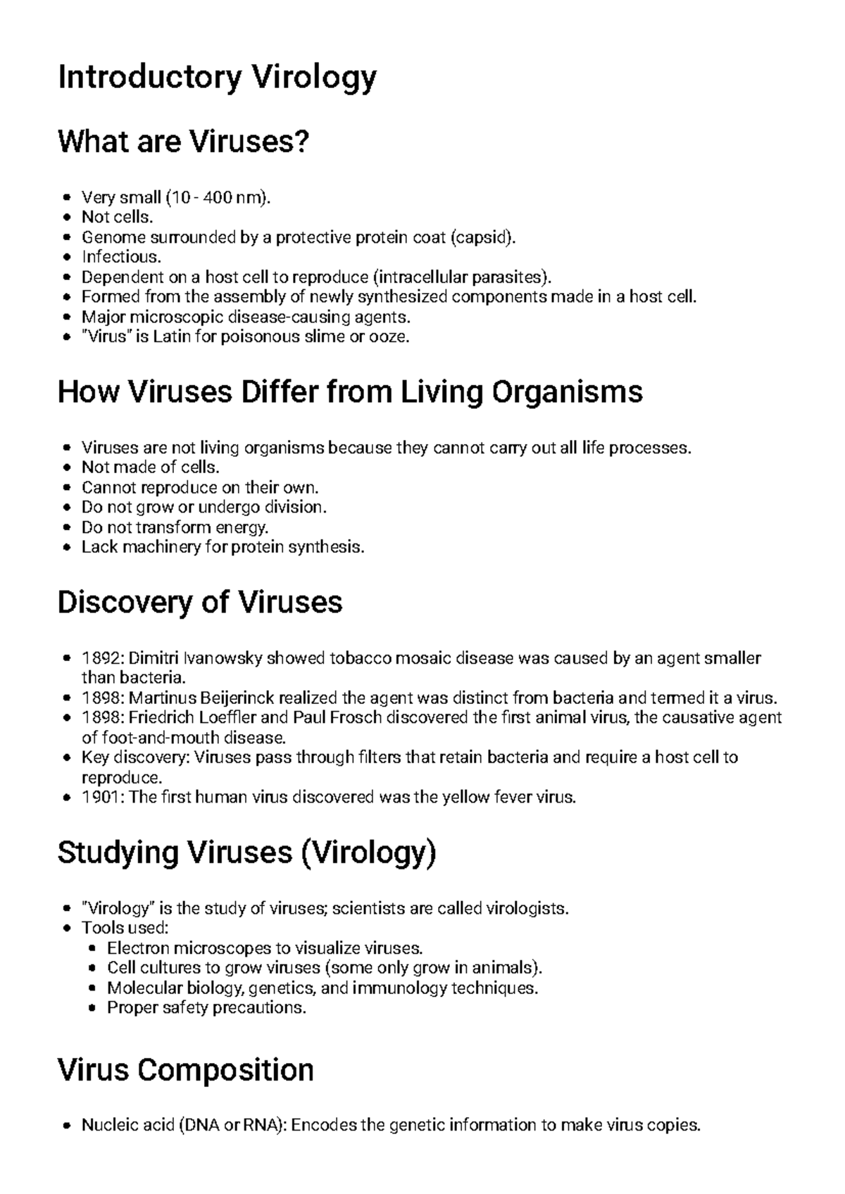 Introduction to Virology (BIO 101) - Study Guide on Viruses - Studocu