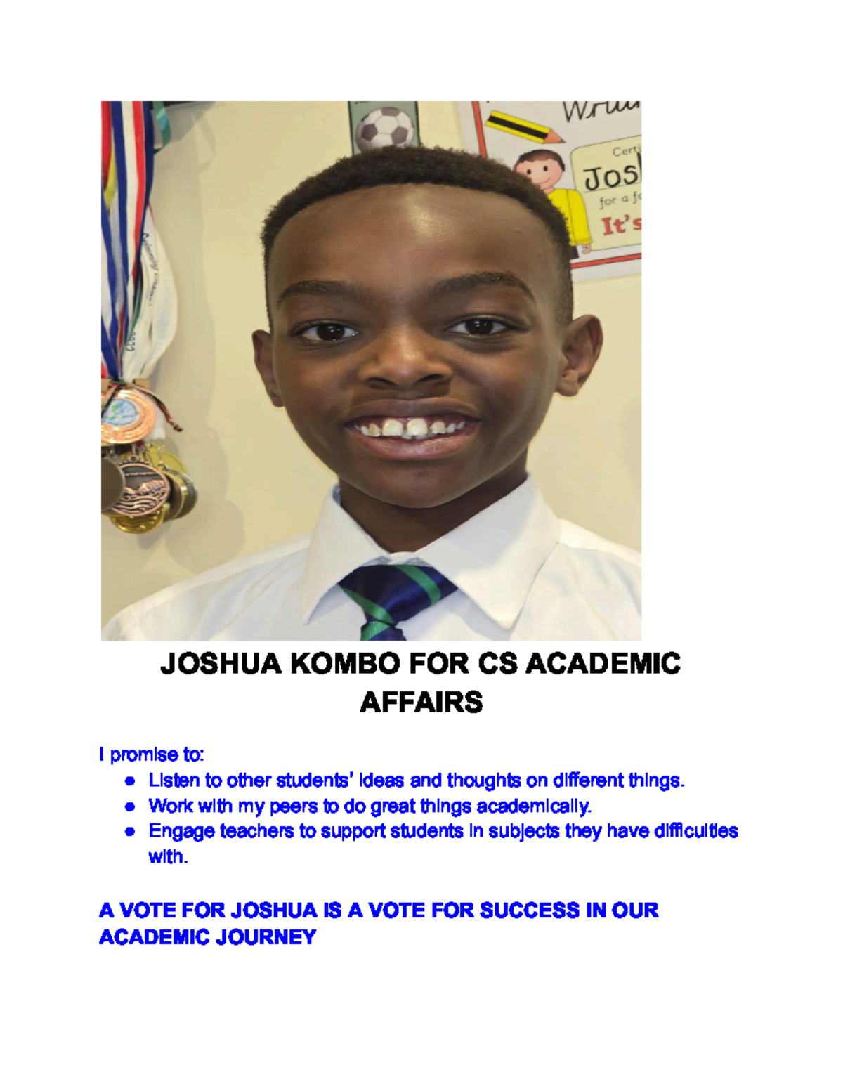 Campaign Poster for Joshua Kombo - CS Academic Affairs - Studocu