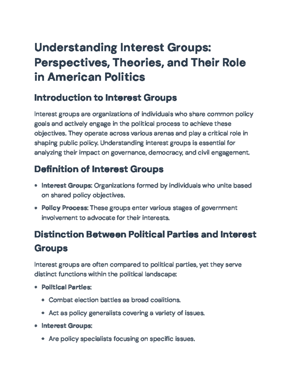 Understanding Interest Groups: Theories and Their Role in American ...