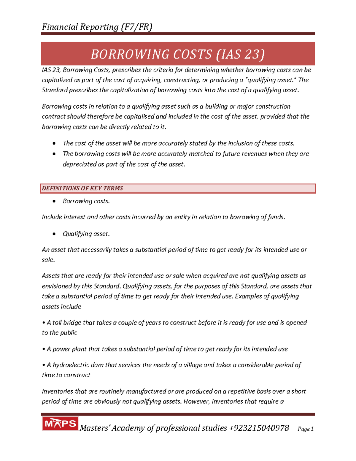 IAS 23 Borrowing Costs: Key Concepts & Capitalization Guidelines F7 ...