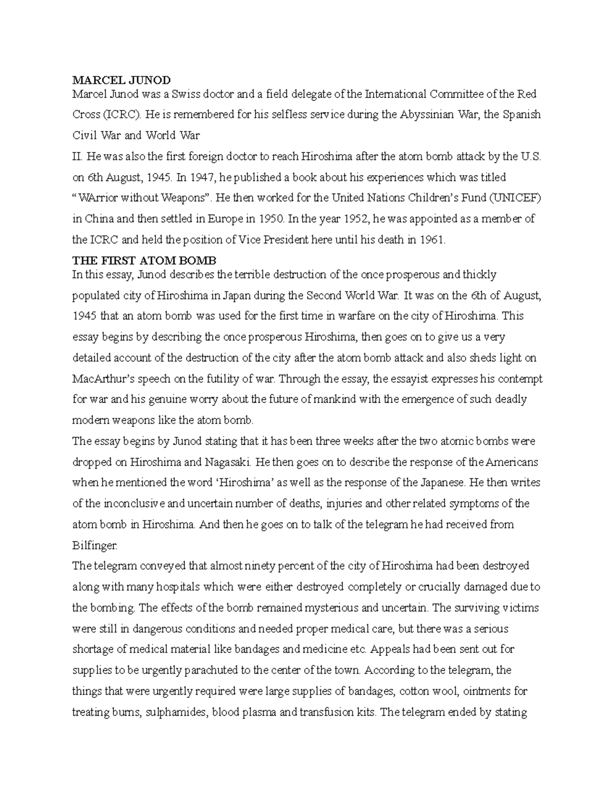 HIS 101: The Atomic Bomb's Impact on Hiroshima - Essay Notes - Studocu