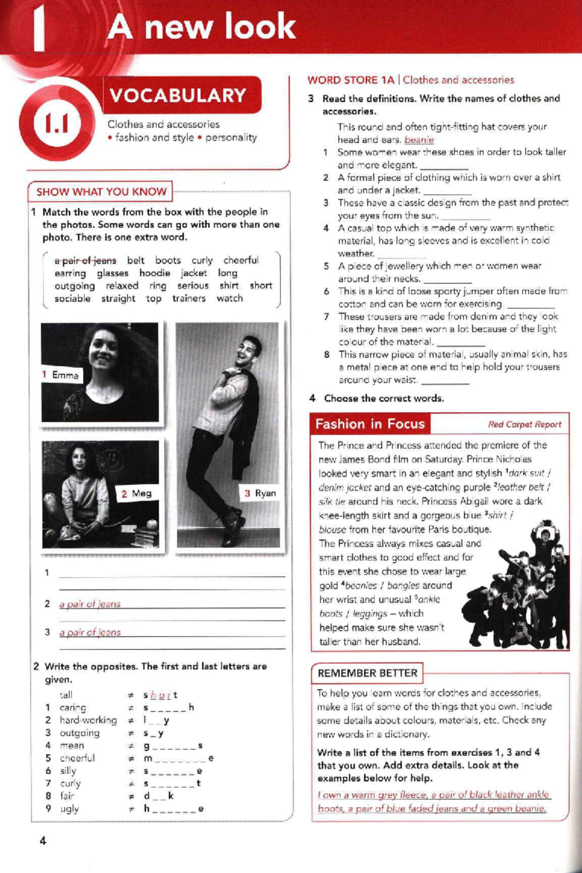 WORD STORE 1A: Clothes and Accessories Vocabulary Exercises - Focus 3 ...