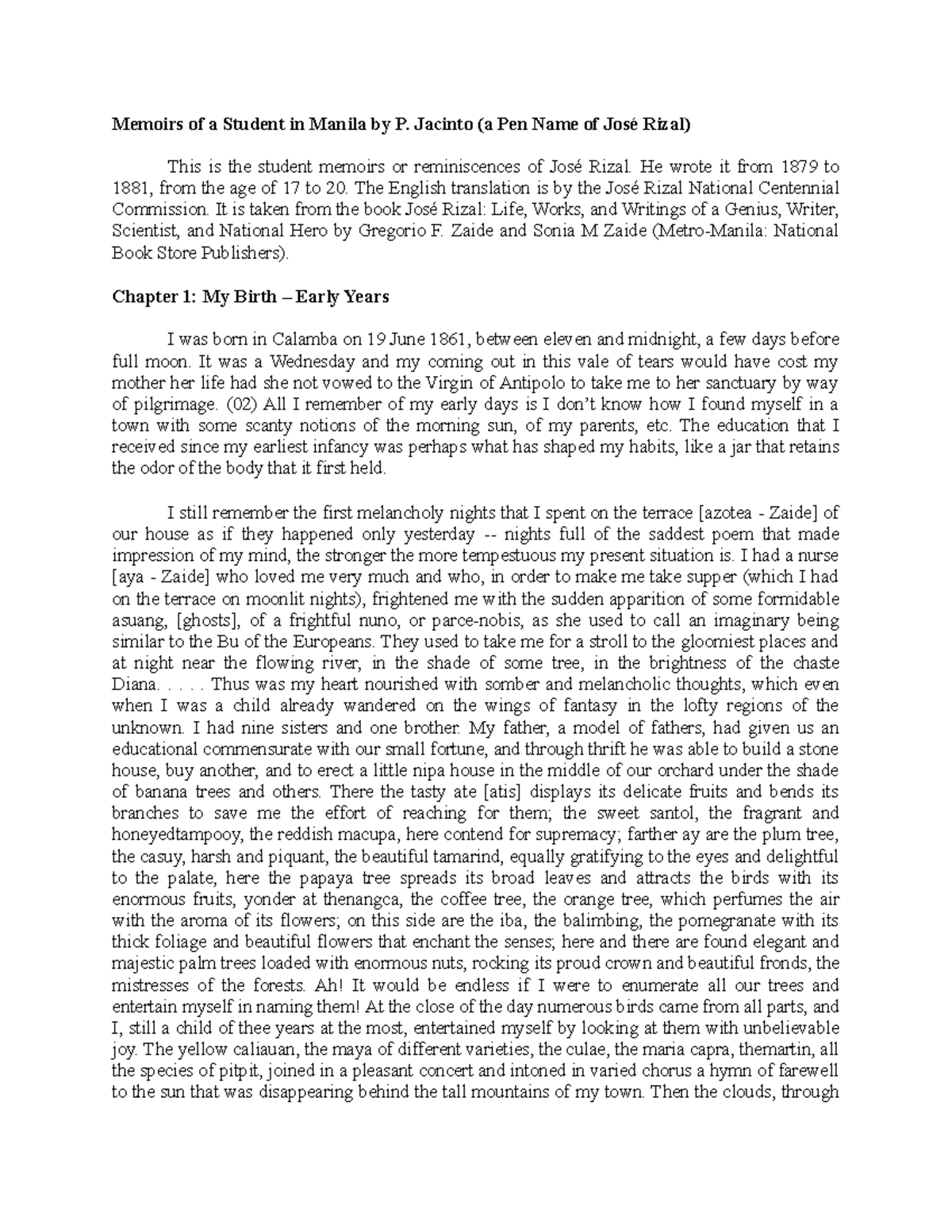 Memoirs of a Student in Manila (1879-1881): A Reflection by P. Jacinto ...