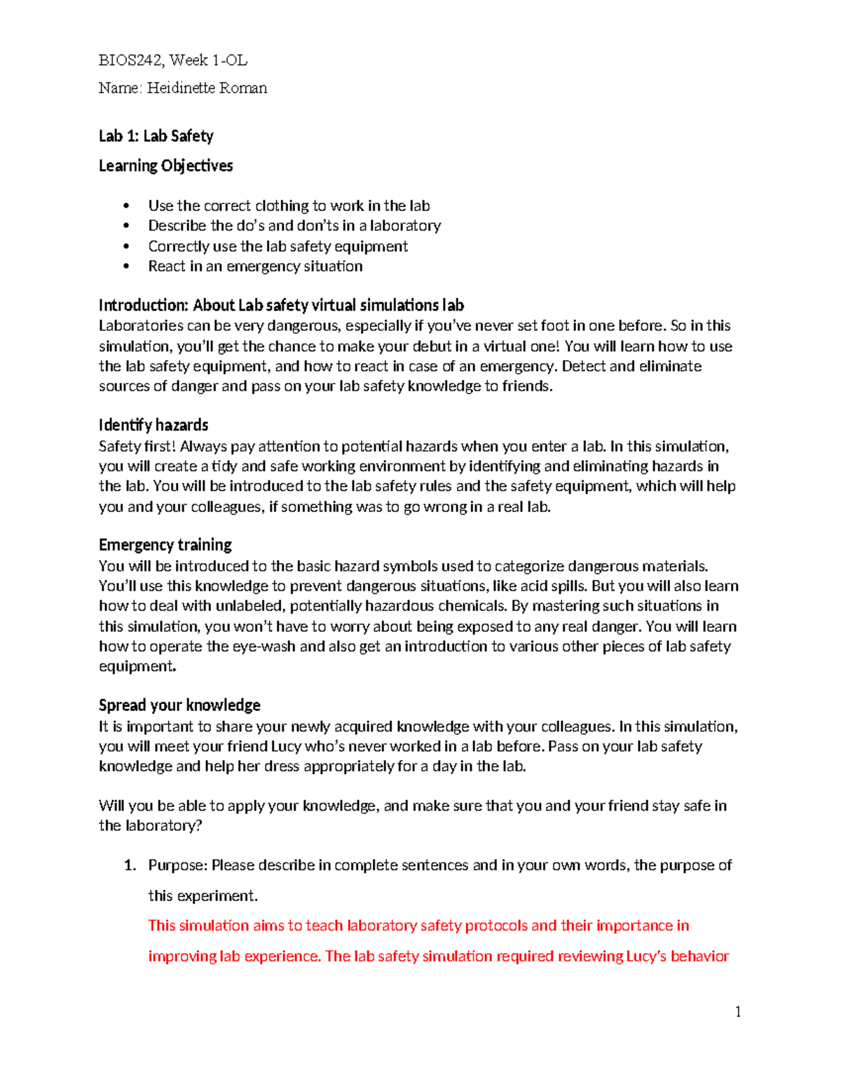 BIO242 Week 1 Lab: Introduction to Lab Safety Protocols - Studocu