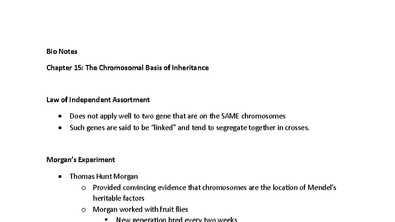 Bio Notes: Chromosomal Basis of Inheritance (Chapter 15) - Studocu