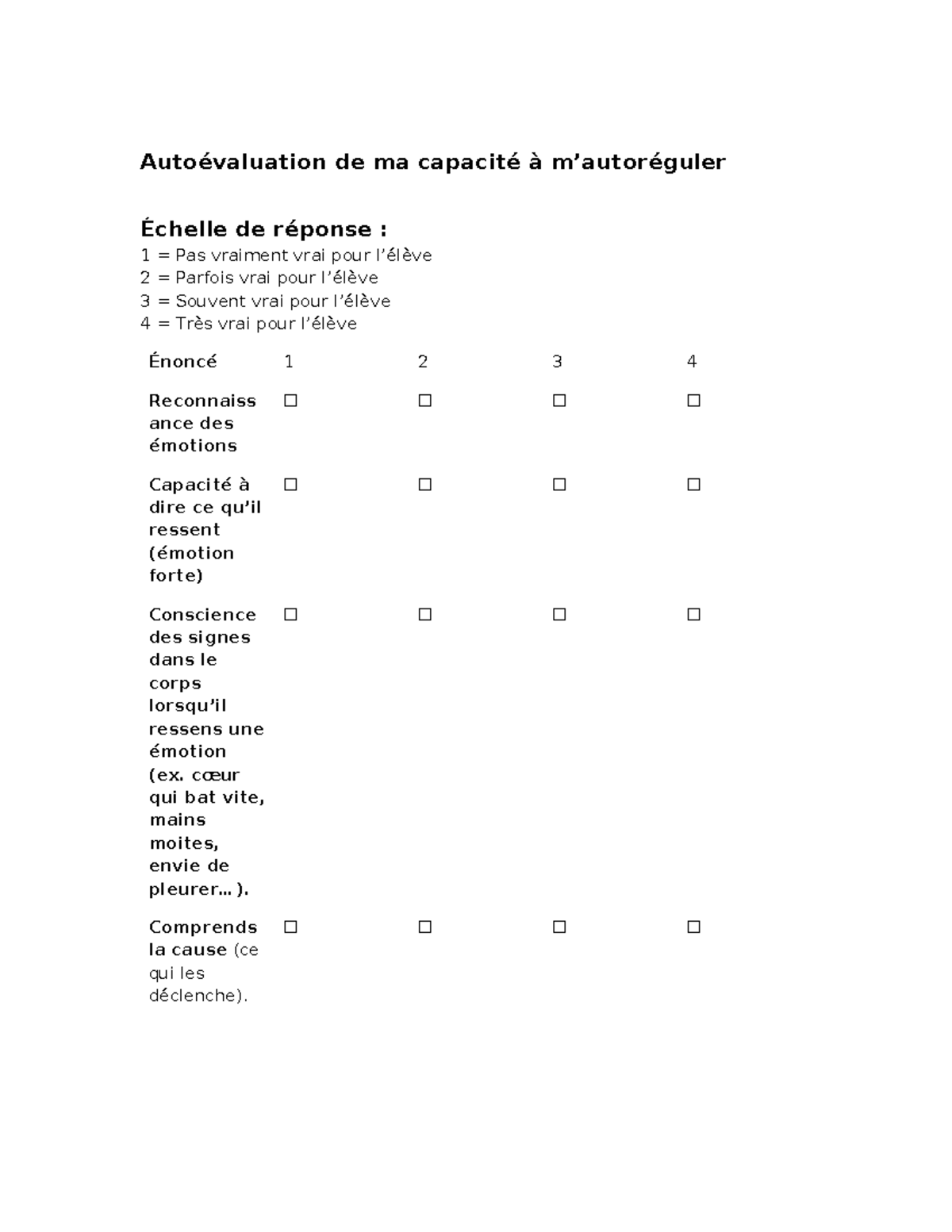 Autoévaluation de mes Émotions - Grille d'Observation PIC - Studocu