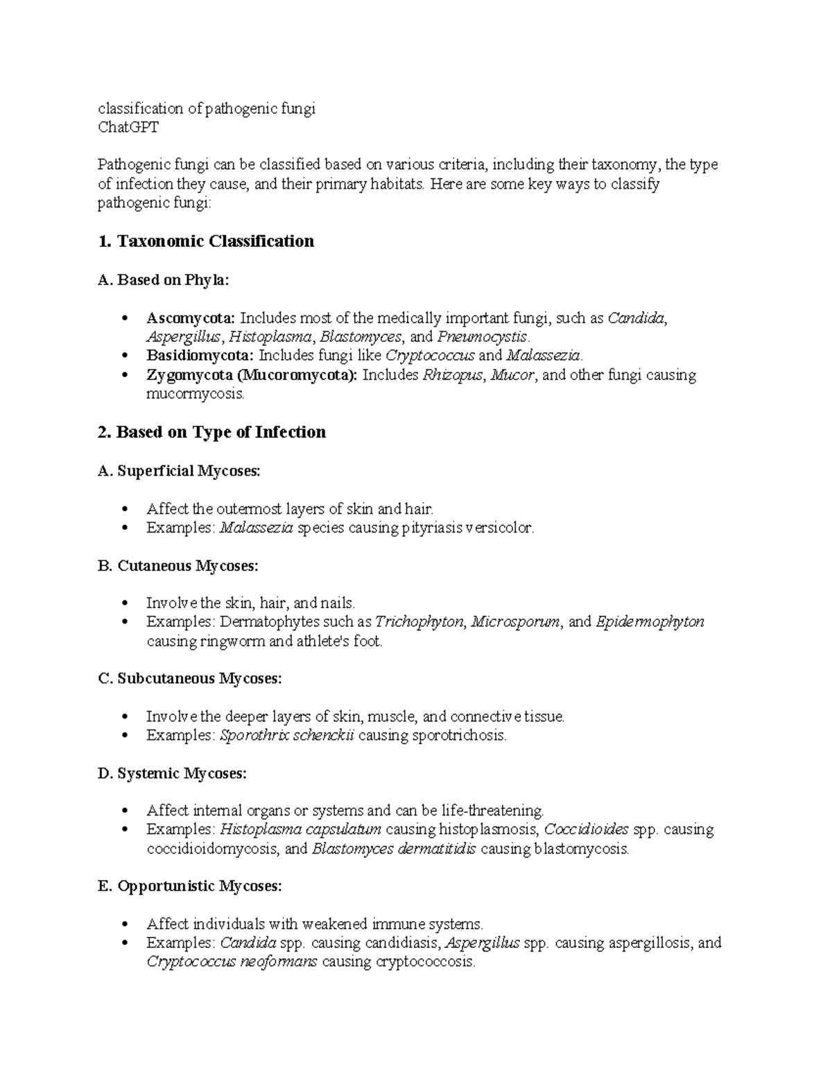 Classification of Pathogenic Fungi: Key Taxonomy and Infection Types ...