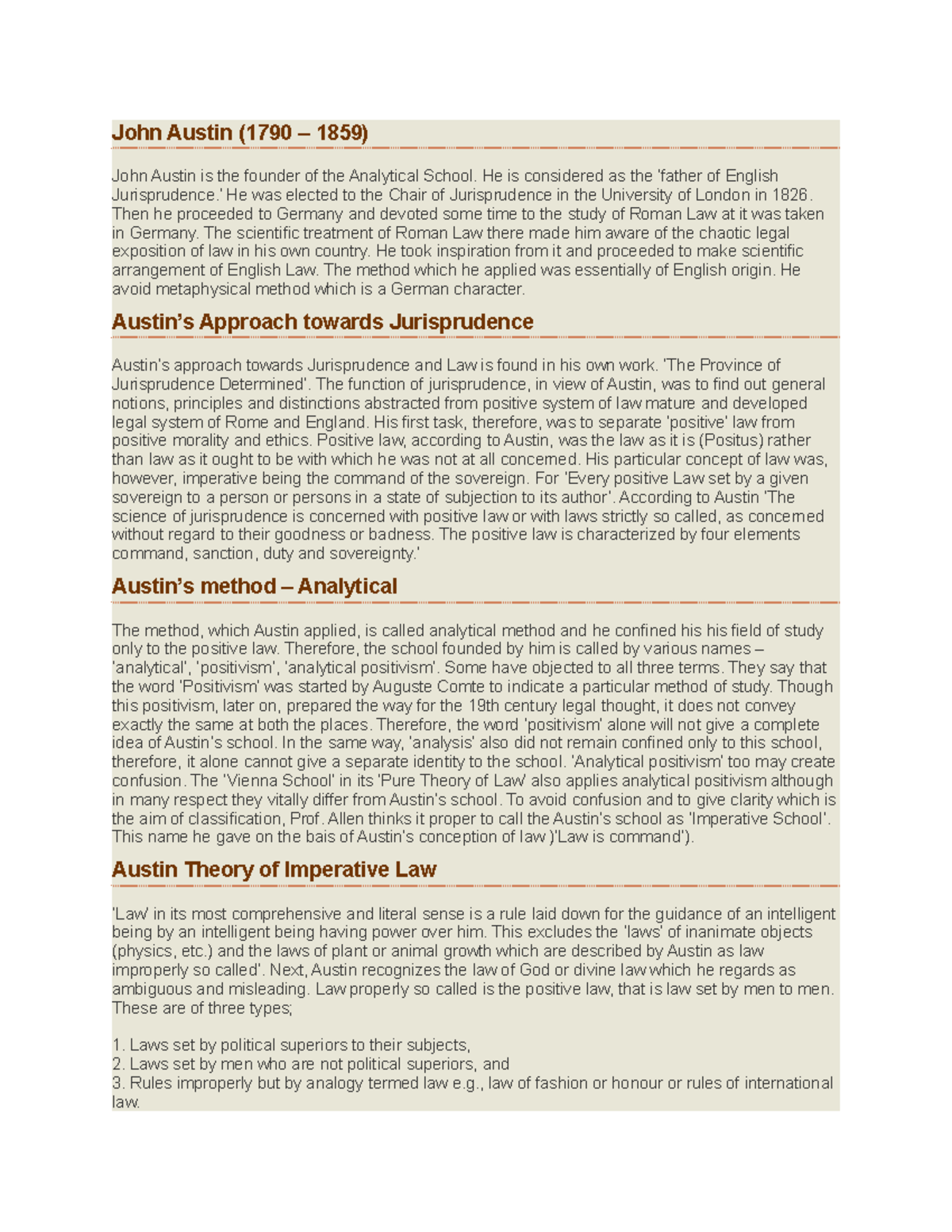 Jurisprudence 101 - John Austin's Positive Law Theory Explained - Studocu