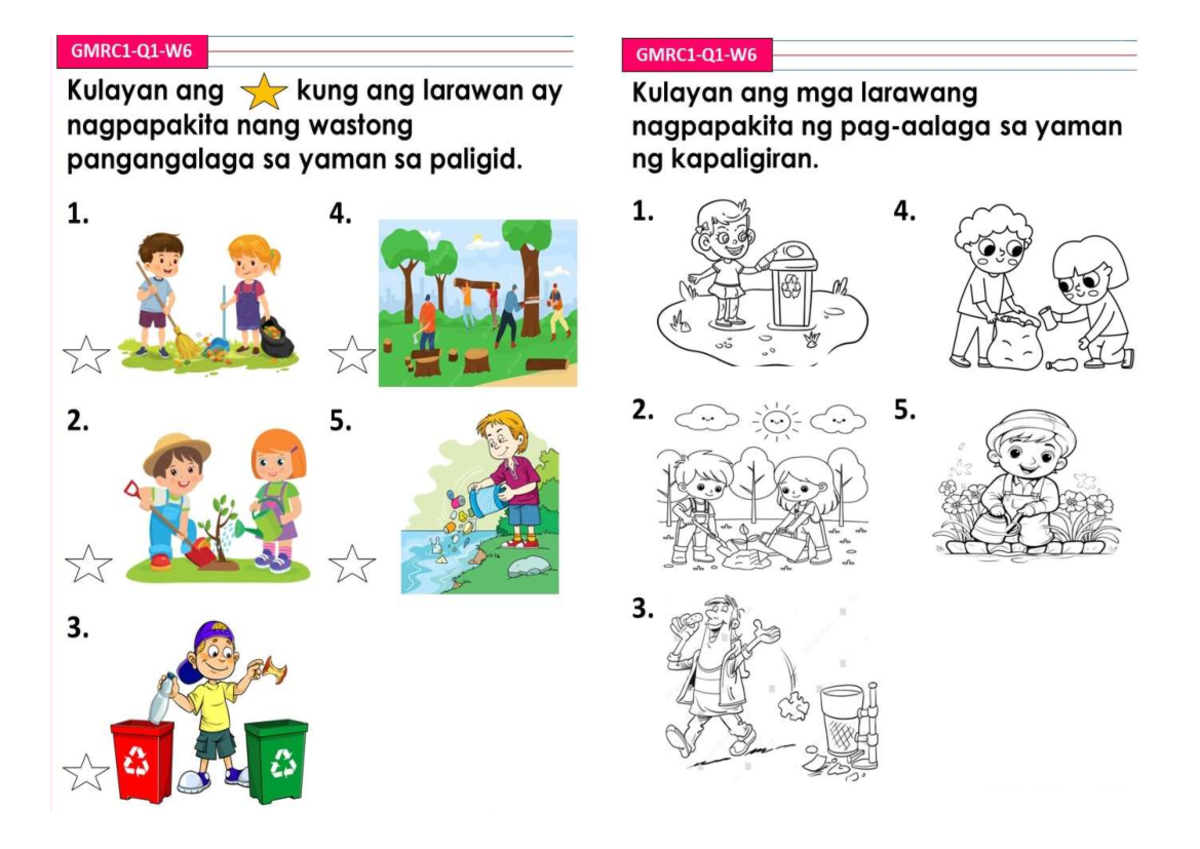 Learning- Worksheets-W6 - Kulayan ang kung ang larawan ay Kulayan ang ...