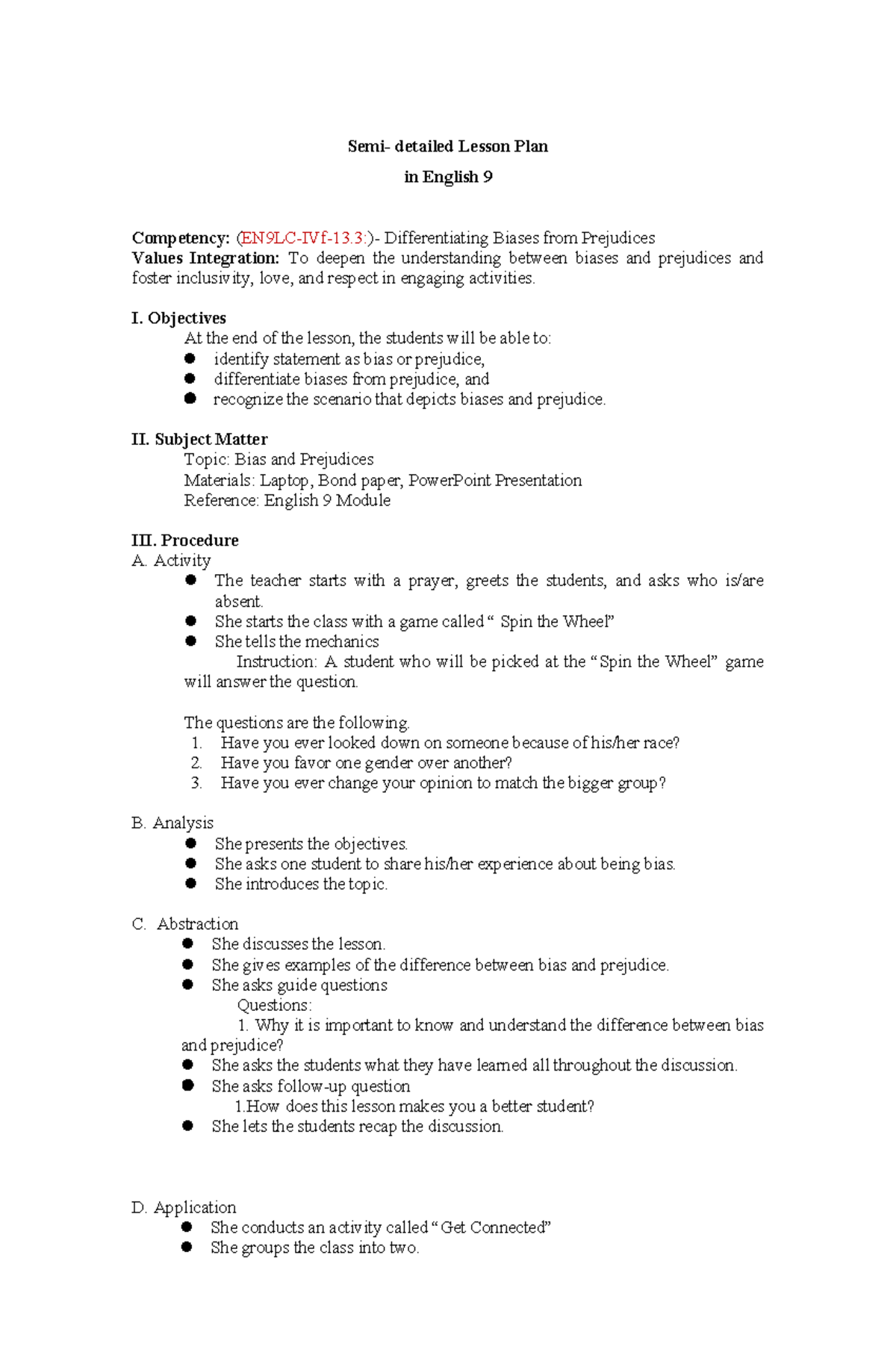 Lesson Plan: Differentiating Biases & Prejudices - Eng 9 - Studocu