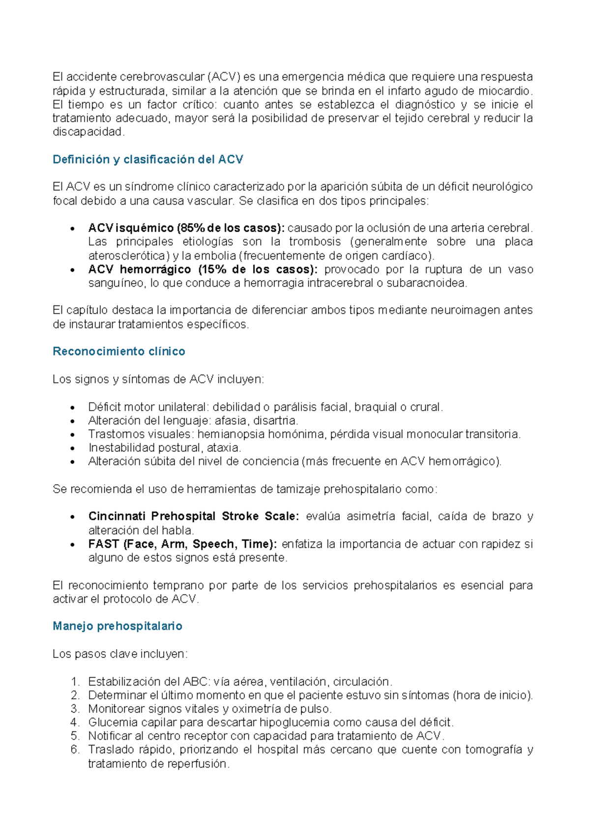 ACLS Cap 10 M-2-4 - Resumen sobre el Accidente Cerebrovascular (ACV ...