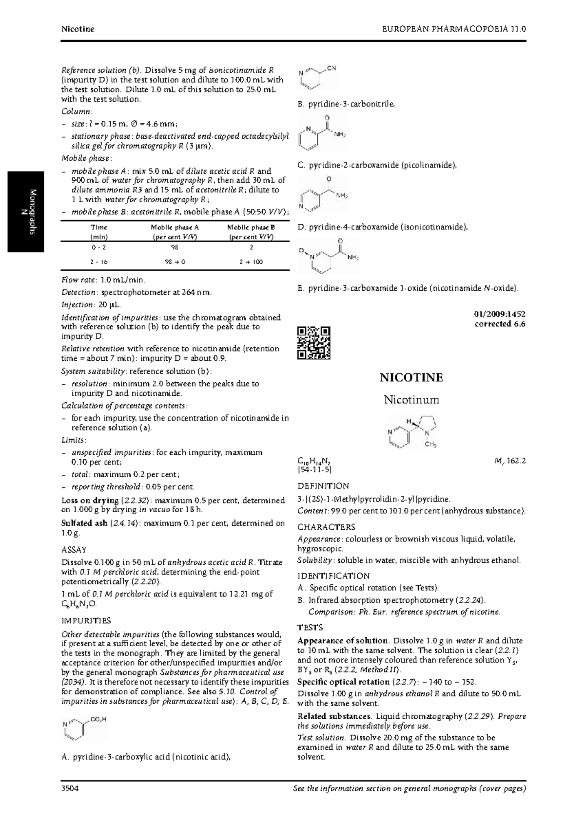 EUROPEAN PHARMACOPOEIA 11.0: Nicotine Reference Solution Analysis - Studocu