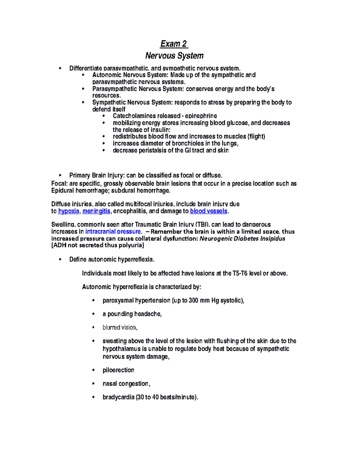 Patho 611 Exam 2 Review Notes: Nervous System Insights - Studocu