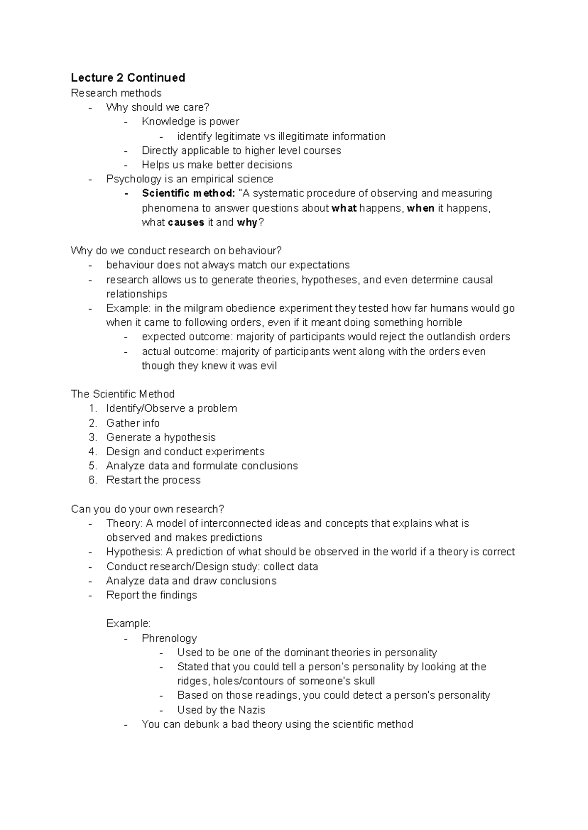 Intro to Psych Lecture 2: Research Methods & Scientific Inquiry - Studocu
