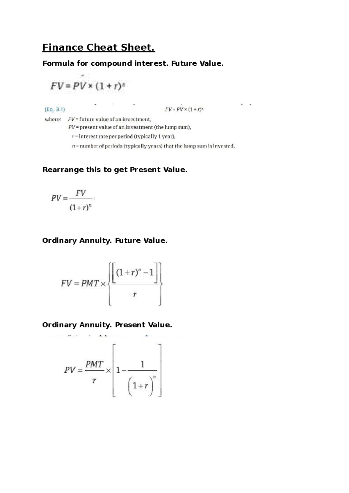 Finance Cheat Sheet - Exam Prep for Finance 101: Key Formulas ...