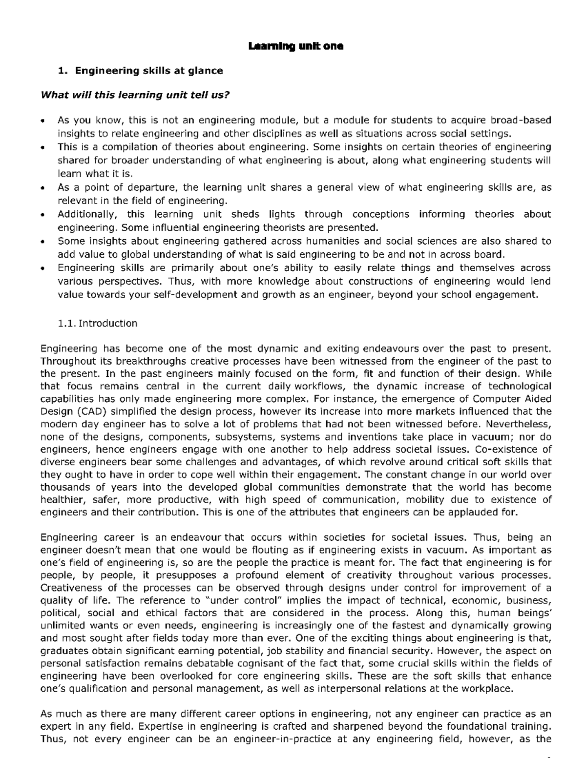 Pontso Modipadi - Learning unit one 1. Engineering skills at glance ...