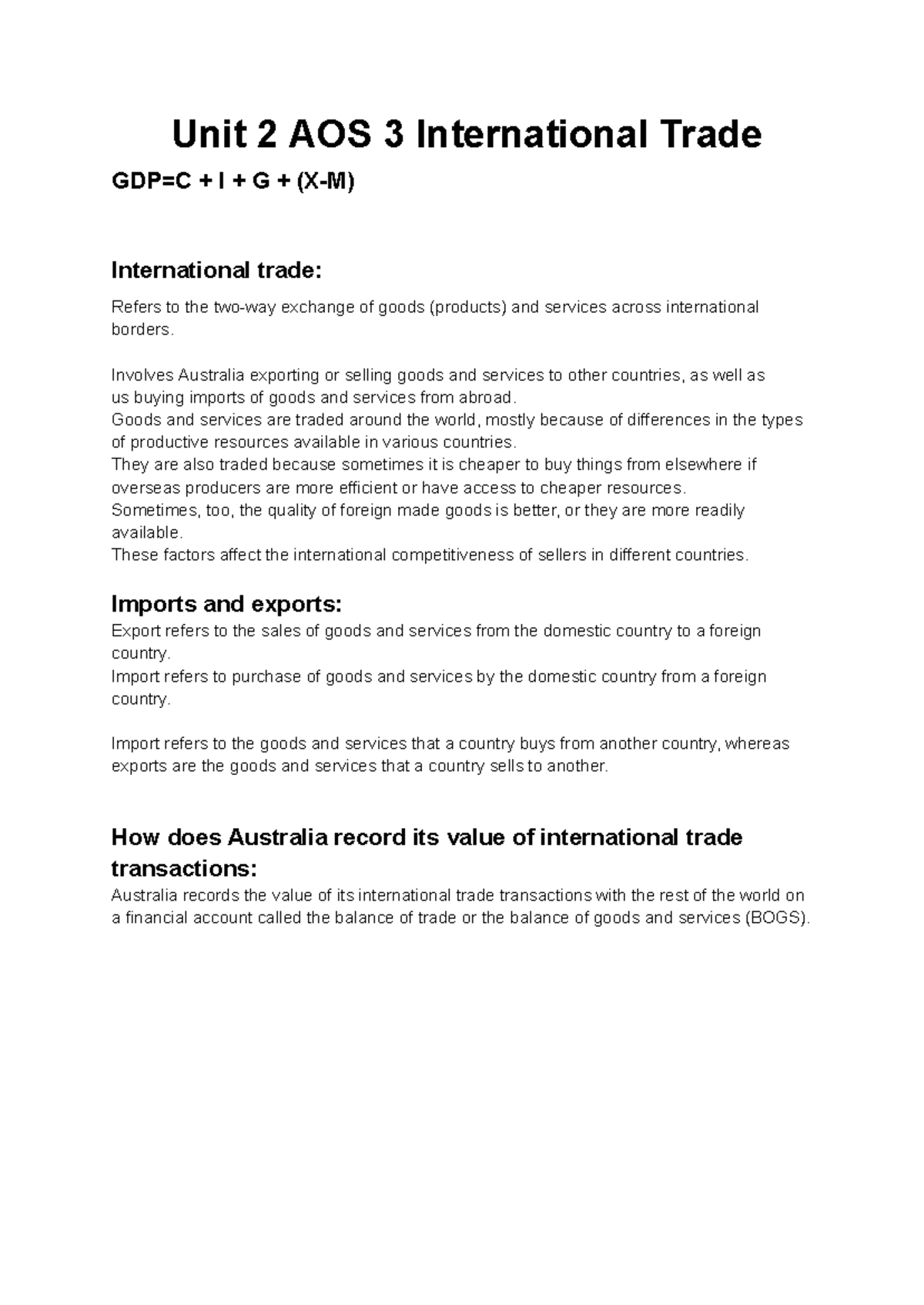 International Trade Insights - Economics Unit 2 AOS 3 Study Notes - Studocu