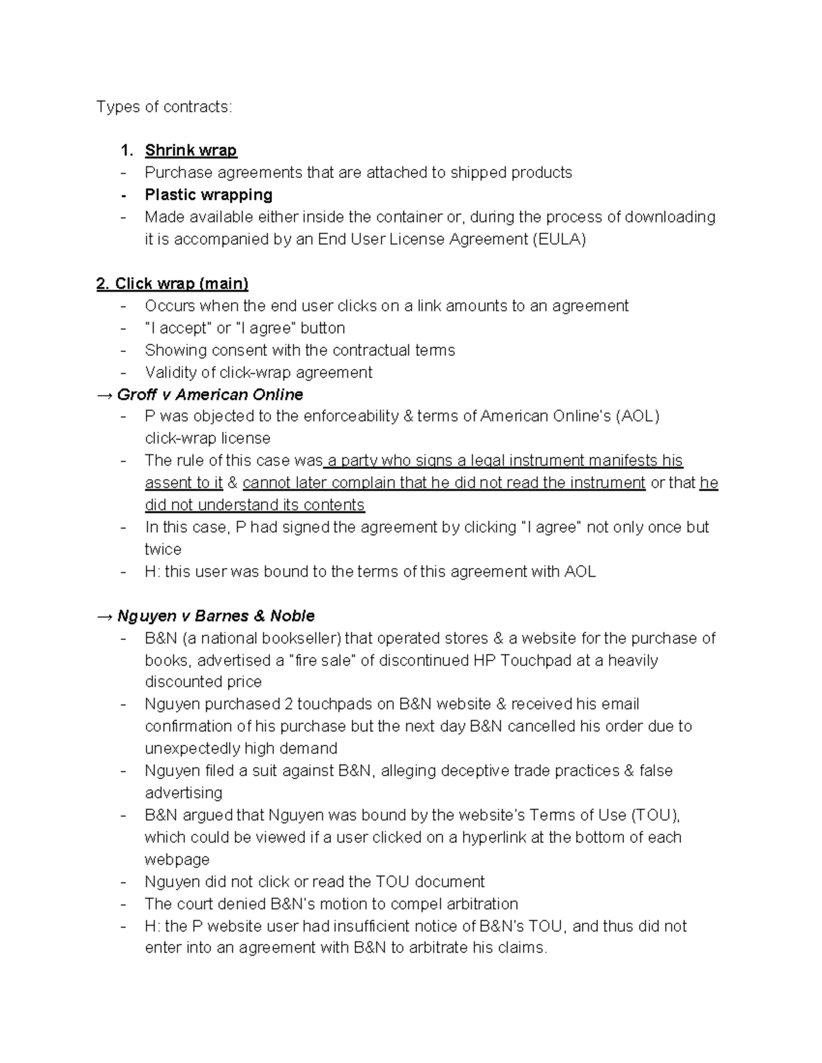 Cyberlaw - Topic 5 Signature - Types of contracts: Shrink wrap Purchase ...