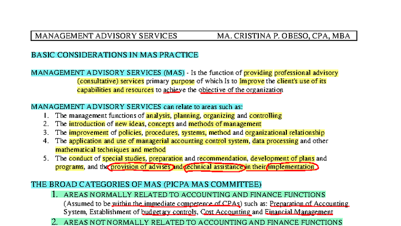 Basic Considerations in MAS Practice - MANAGEMENT ADVISORY SERVICES MA ...