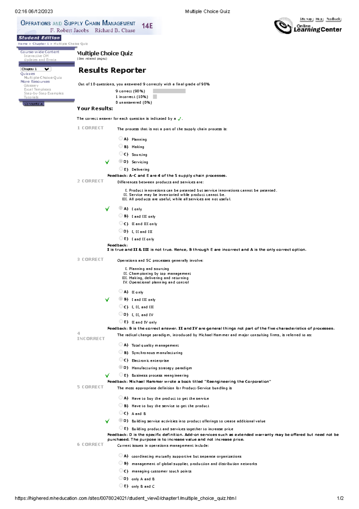 Multiple Choice Quiz C1 Results and Feedback Analysis - Studocu