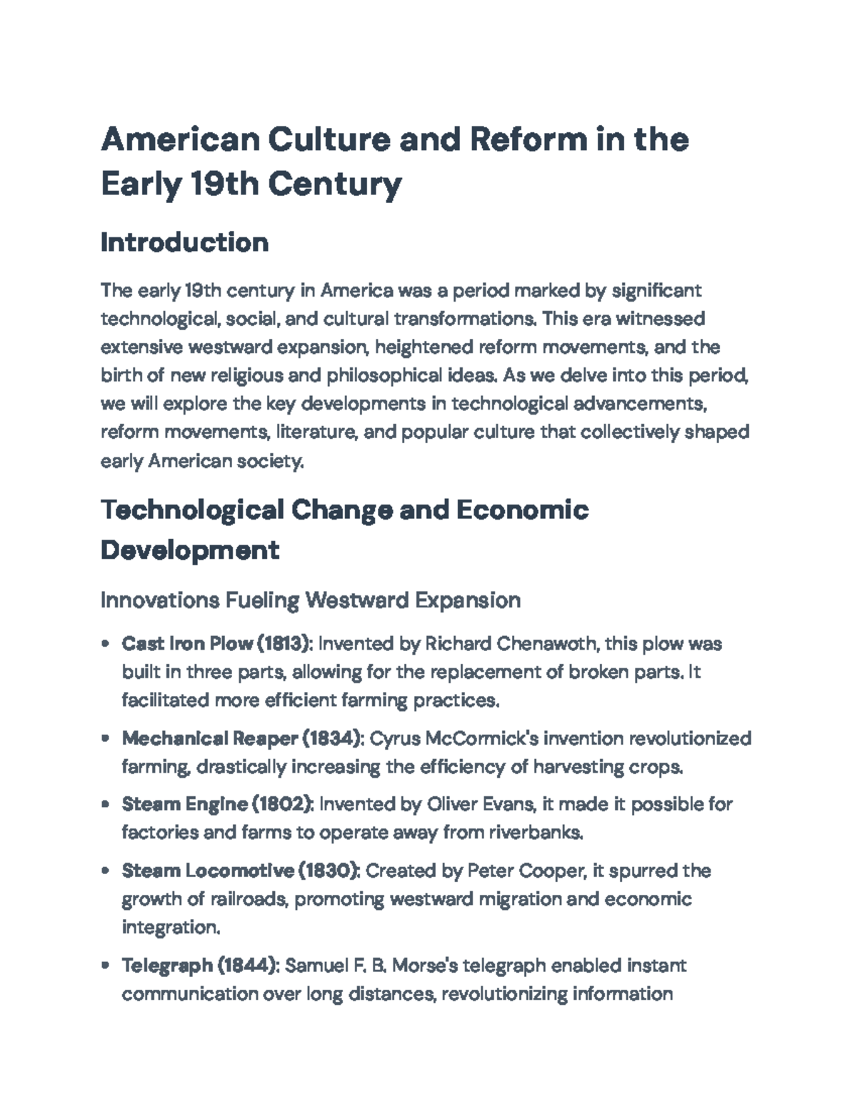 Early 19th Century American Culture and Reform Movements - American ...