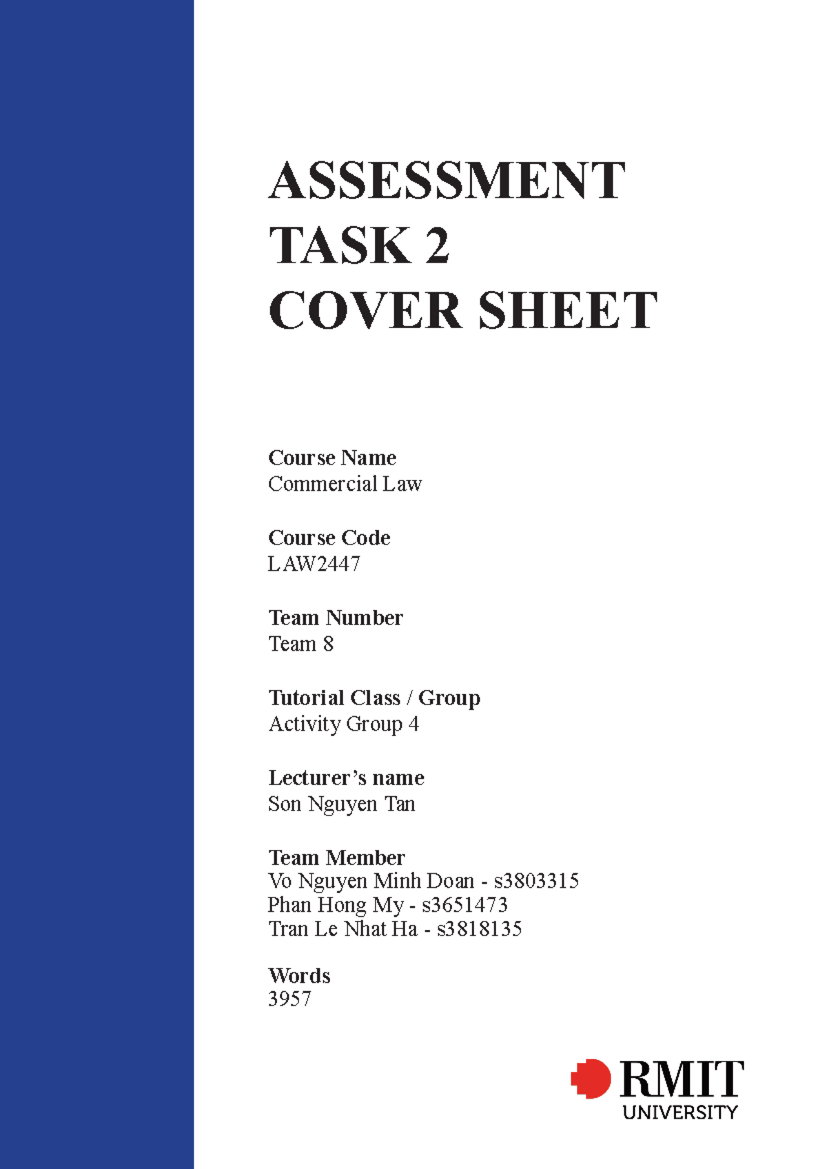 This is sample you know that don't copy that - ASSESSMENT TASK 2 COVER ...