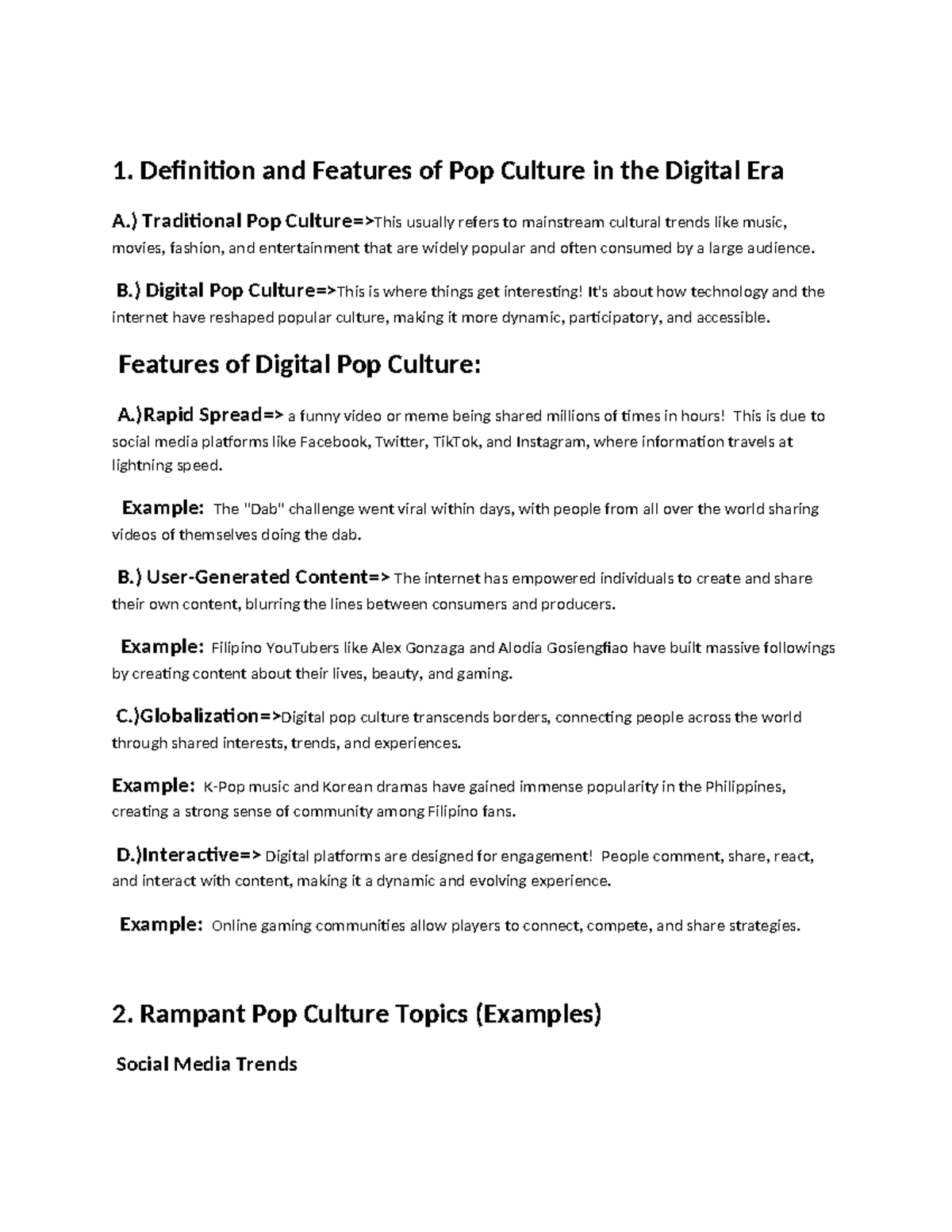 Popculture - summary - 1. Definition and Features of Pop Culture in the ...
