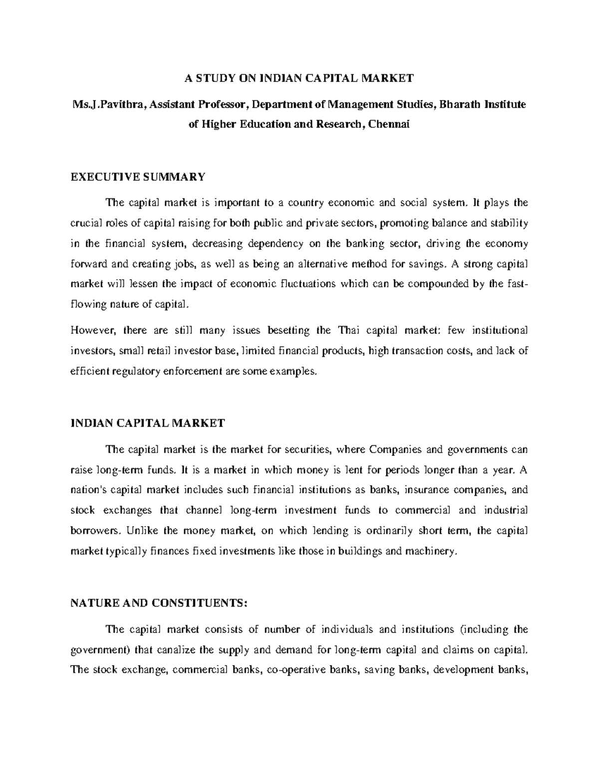 Ms J Pavithra - A Study ON Indian Capital Market - A STUDY ON INDIAN ...