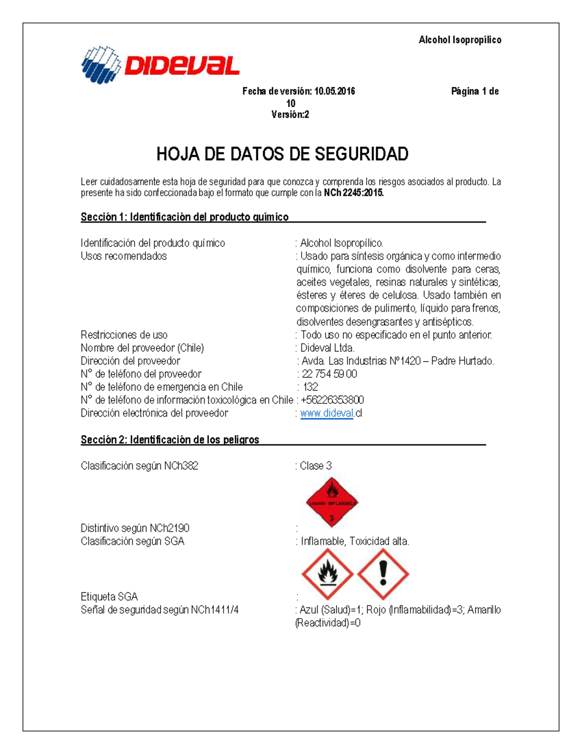 HDS Alcohol Isopropílico - Hoja de Datos de Seguridad (Versión 2) - Studocu